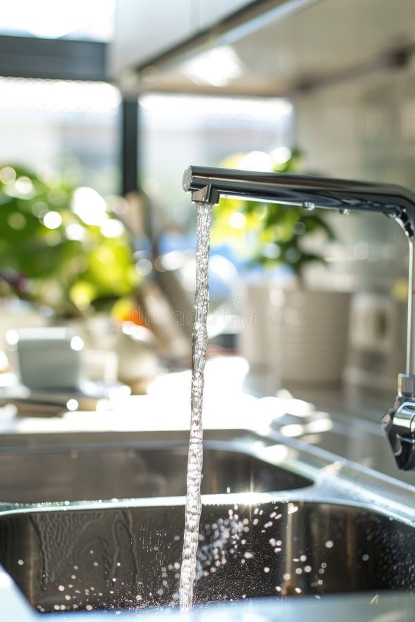 Modern Kitchen Faucet with Running Water in a Bright and Airy Kitchen ...