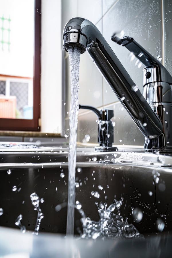 Modern Kitchen Faucet with Running Water in a Bright and Airy Kitchen ...
