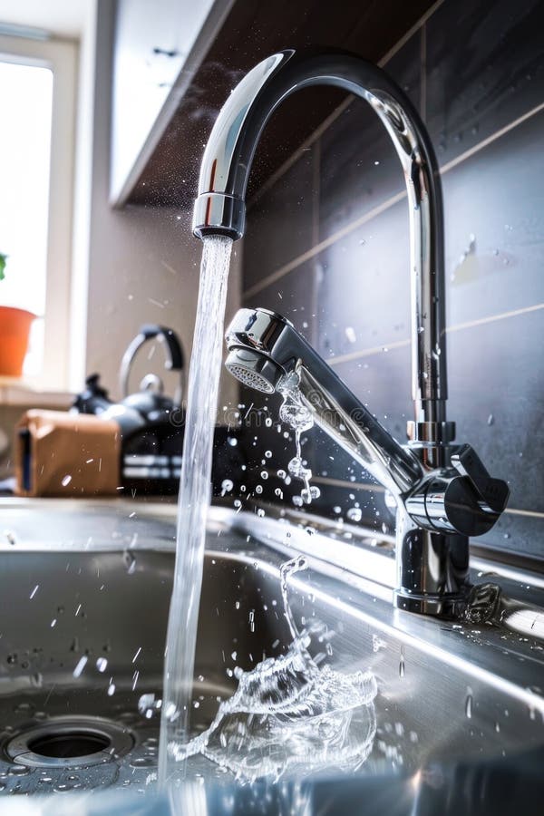 Modern Kitchen Faucet with Running Water in a Bright and Airy Kitchen ...