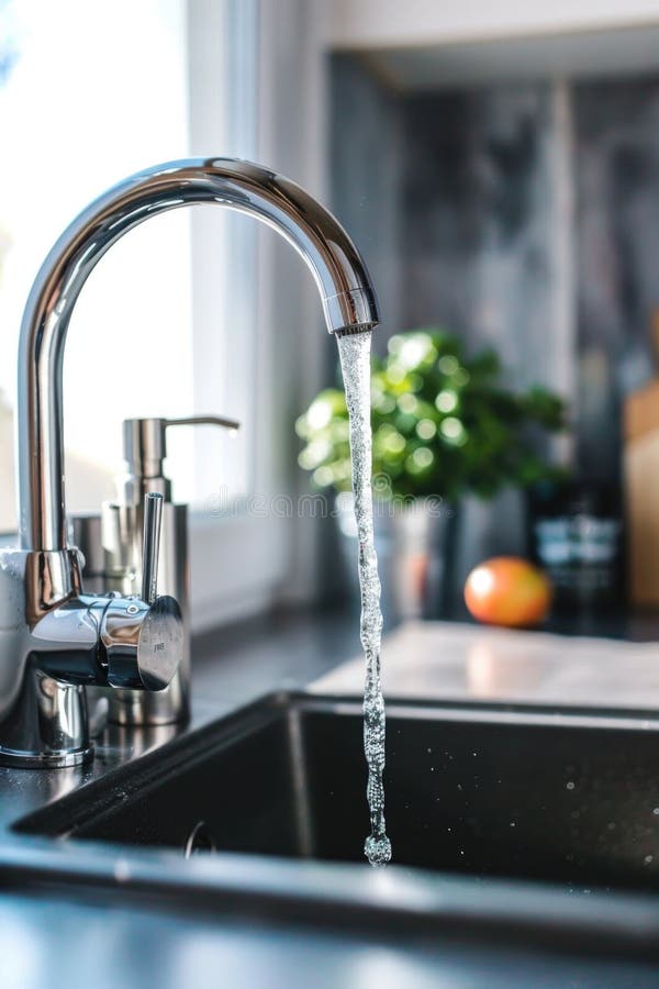 Modern Kitchen Faucet with Running Water in a Bright and Airy Kitchen ...