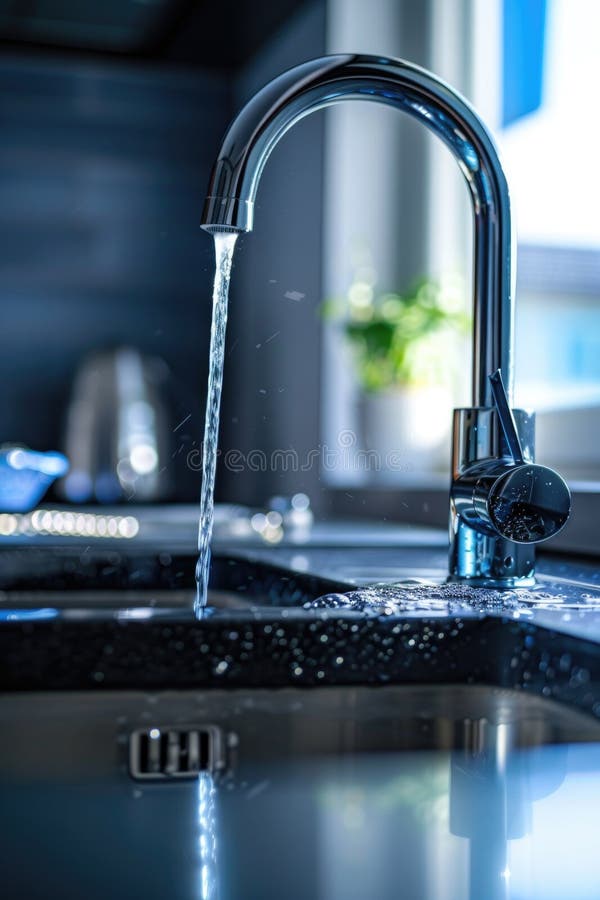 Modern Kitchen Faucet with Running Water in a Bright and Airy Kitchen ...