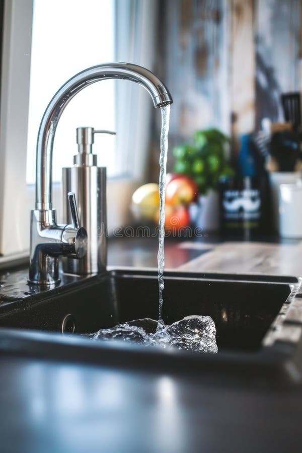 Modern Kitchen Faucet with Running Water in a Bright and Airy Kitchen ...