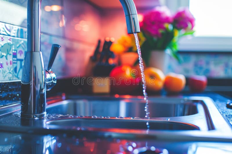 Modern Kitchen Faucet with Running Water in a Bright and Airy Kitchen ...