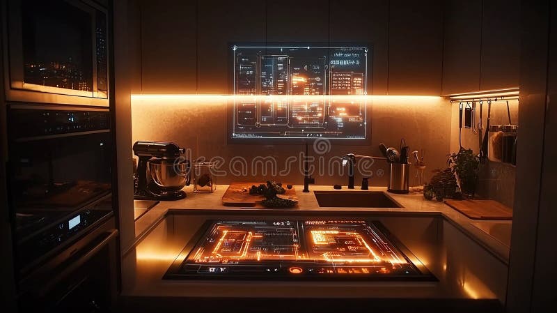 A Sleek, Futuristic Kitchen Showcases Integrated Digital Interfaces on ...