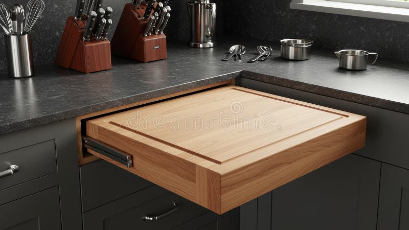 Hidden Butcher Block Kitchen Island Stock Illustration - Illustration ...
