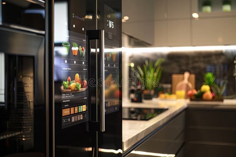 A Modern Kitchen Features a Smart Refrigerator with a Touchscreen for ...