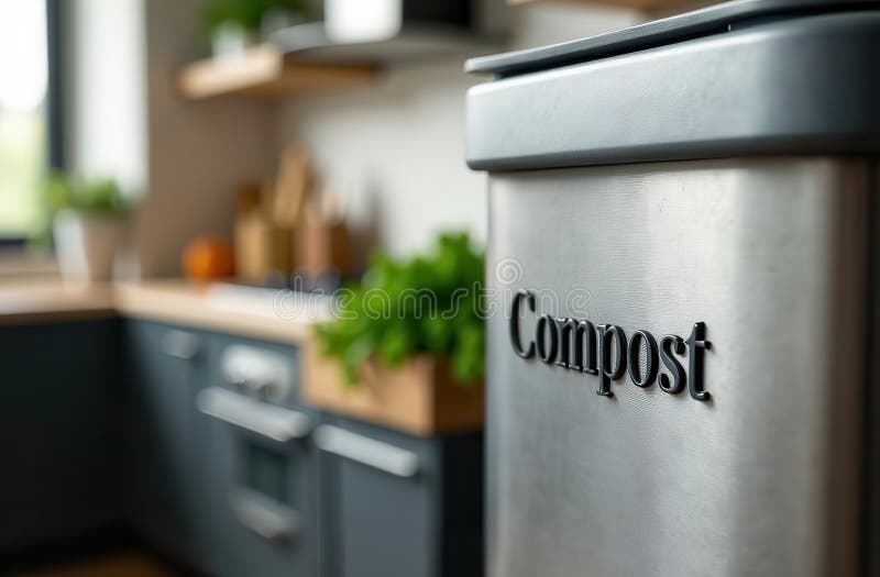 Modern Kitchen Setup with Compost Bin and Plants in Cozy Atmosphere ...