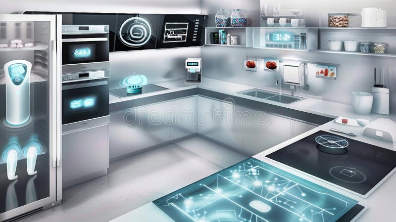 Stylish Kitchen Featuring Interactive Smart Technology Sleek Design ...