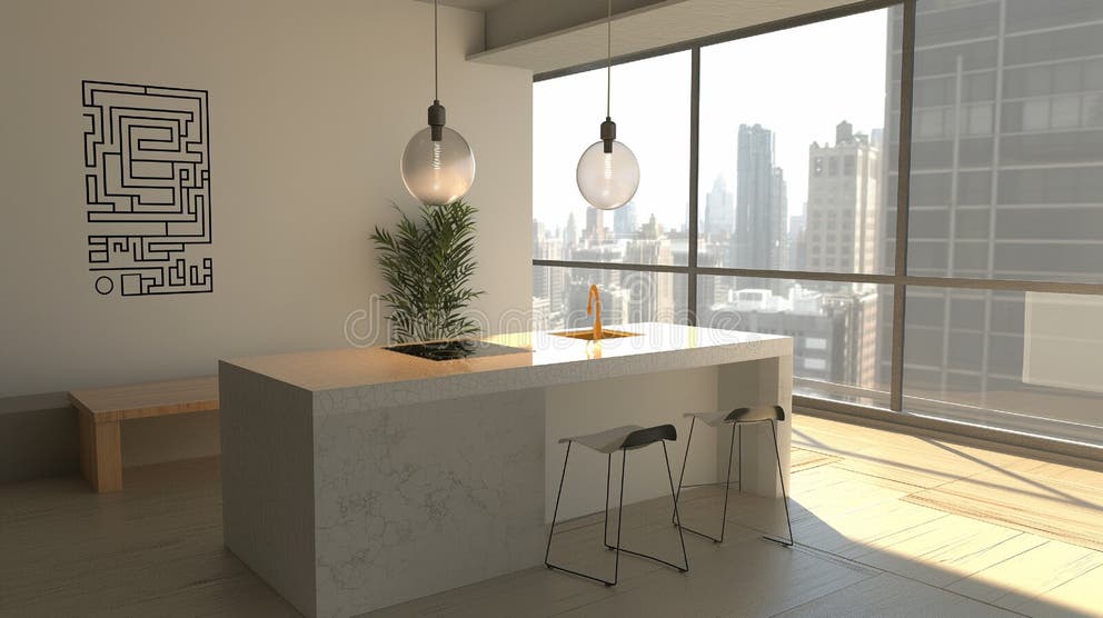 Modern Kitchen with Labyrinth Backsplash Tile Stock Illustration ...