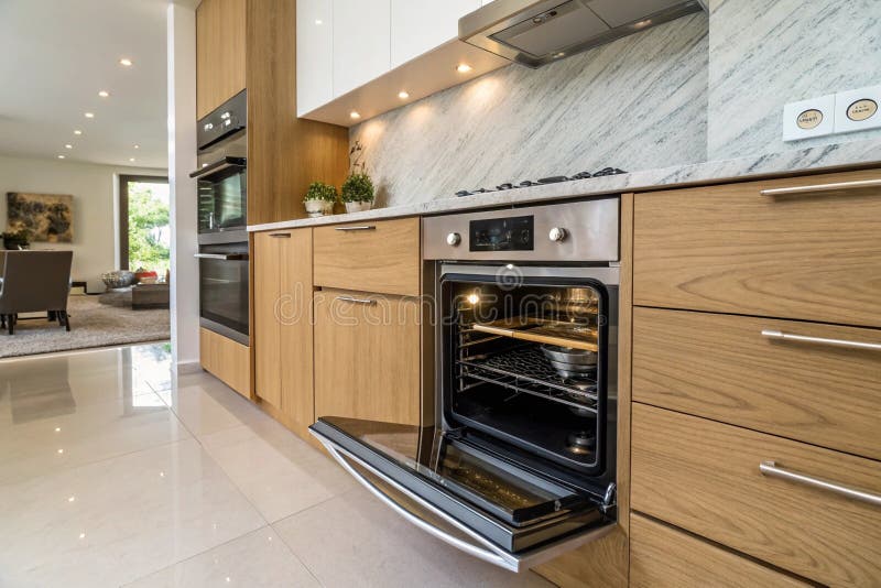 Open Modern Oven Built-in Kitchen Furniture Stock Illustration ...