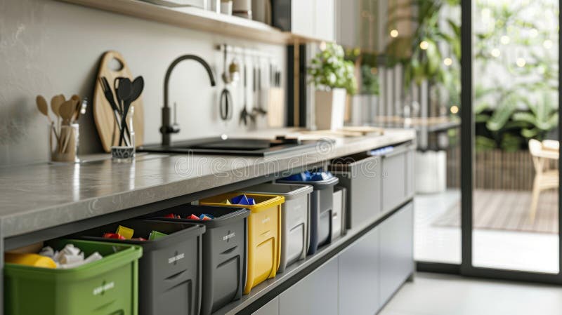 Modern Kitchen Design with Built-in Recycling Bins for Sustainable ...