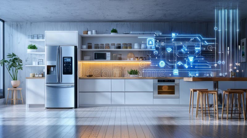 Modern Kitchen Featuring a Refrigerator and High-Tech Lighting: the ...