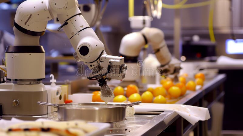 Robotic Arms in Modern Kitchen Preparing Food with Precision Stock ...