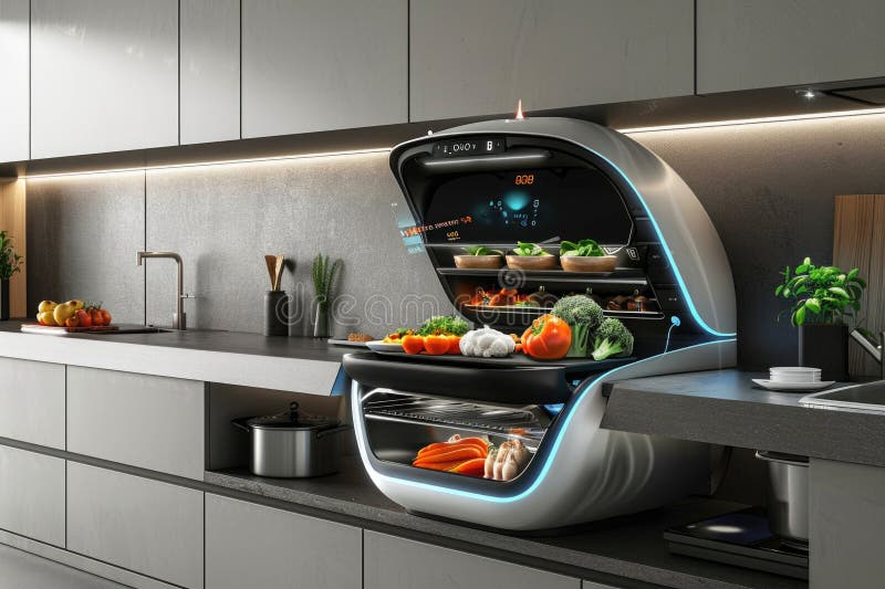 Modern Kitchen Featuring a Smart Oven with Interactive Interface ...