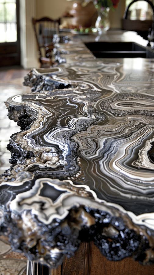 A Modern Kitchen Featuring a Stunning Epoxy Resin Countertop in Silver ...