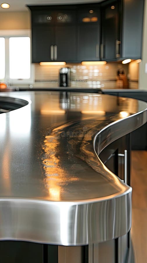 A Modern Kitchen Featuring a Stunning Epoxy Resin Countertop in Silver ...