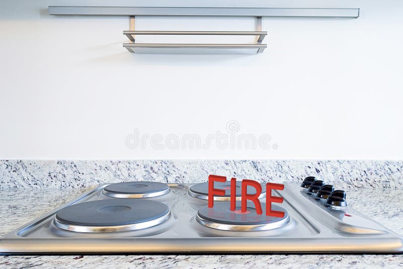 Modern Kitchen with Fire Sign Stock Image - Image of preparation, food ...