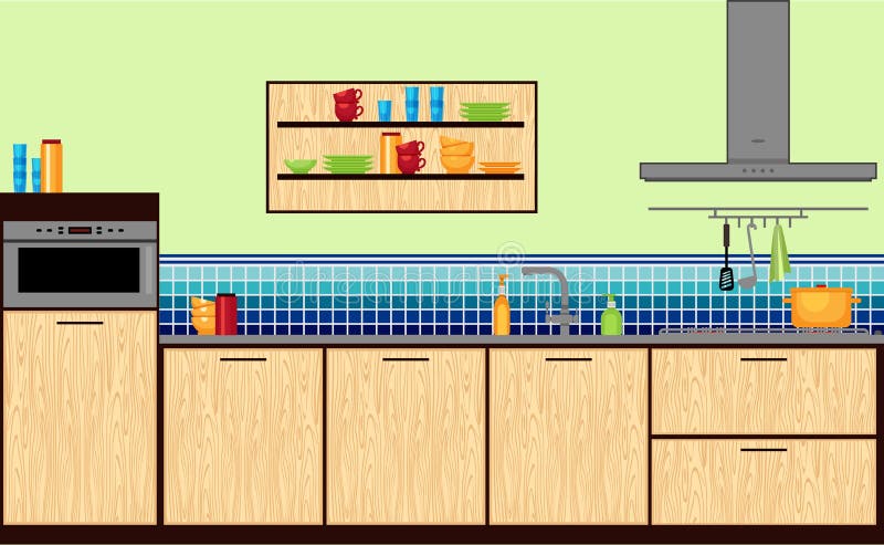 Modern Kitchen in Flat Style. Stock Vector - Illustration of decoration ...