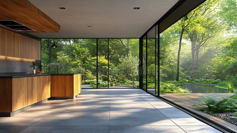 Modern Kitchen, Forest View, Sunlight, Peaceful Backyard, Home Design ...