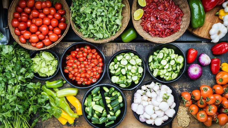 A Modern Kitchen with Fresh Vegetables and Ingredients Laid Out on the ...