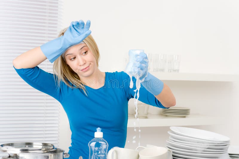 Modern Kitchen - Frustrated Woman Washing Dishes Stock Photo - Image of ...