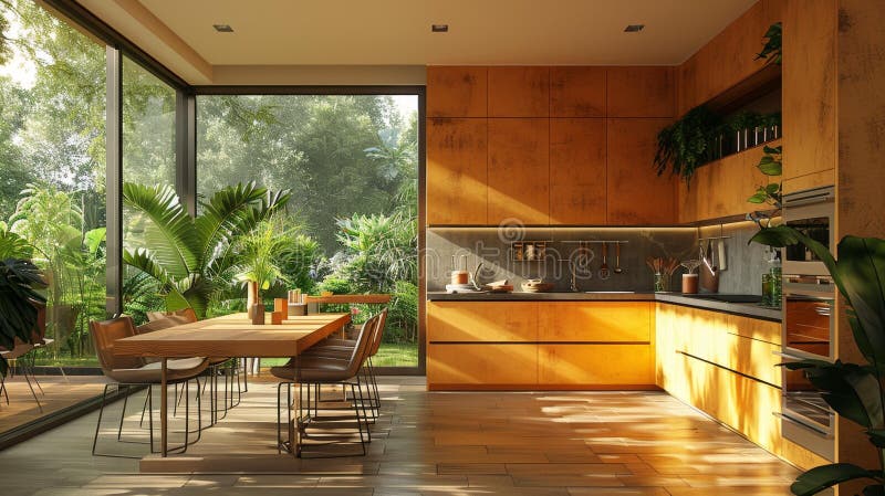 Modern Kitchen with Garden View - Generative Ai Stock Illustration ...