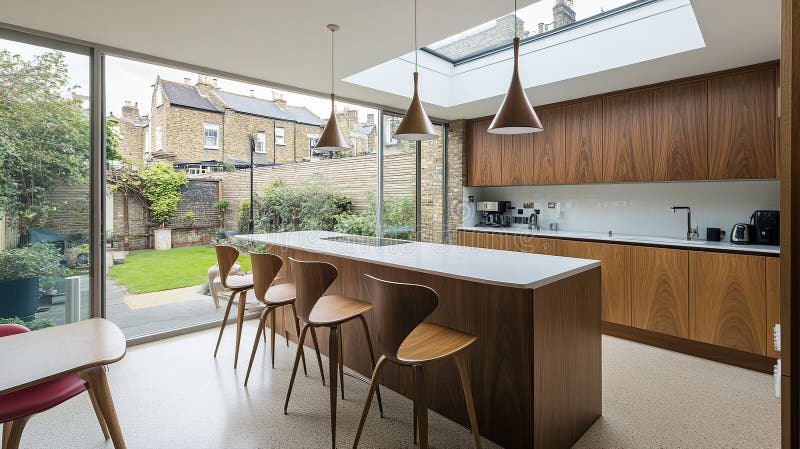 Modern Open Plan Kitchen Island Garden View Sunlight Stock Photos ...