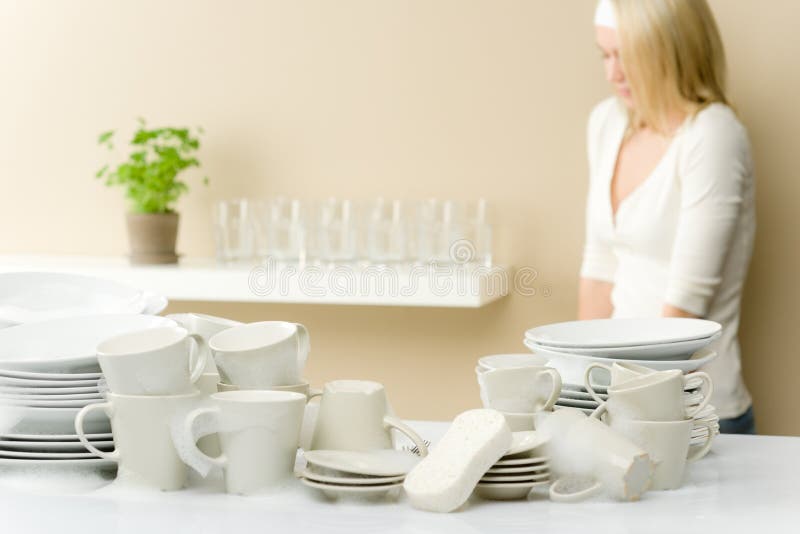 Modern Kitchen - Happy Woman Having Break Stock Photo - Image of glass ...