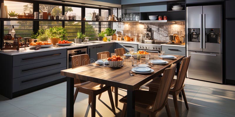 Modern Kitchen with High Tech Household Appliances and Minimalist De ...