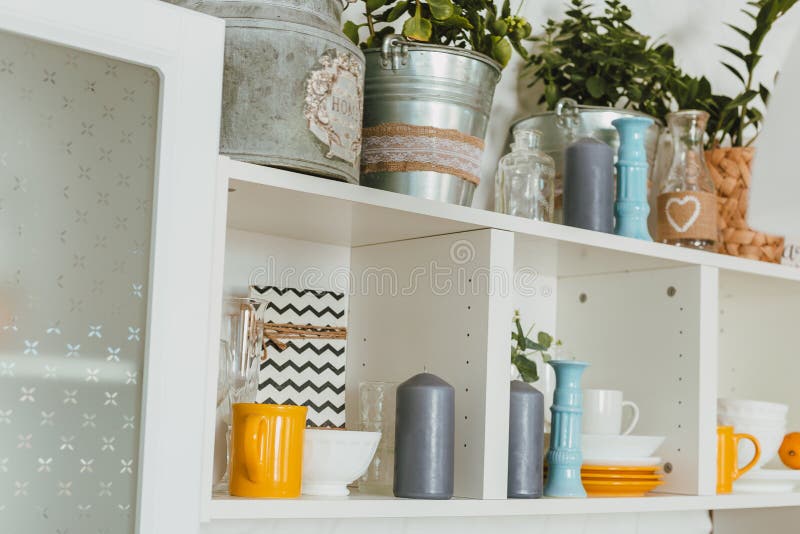 Modern Kitchen at Home with Kitchenware Stock Image - Image of family ...