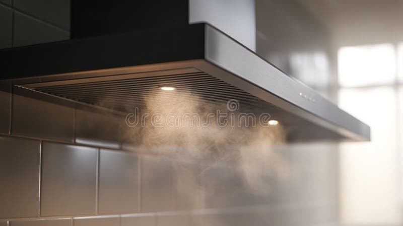 Modern Kitchen Hood Extracting Steam Stock Image - Image of stainless ...
