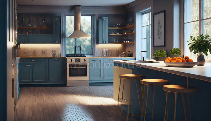 Modern Kitchen in a House with a Beautiful Design. AI Generated Stock ...