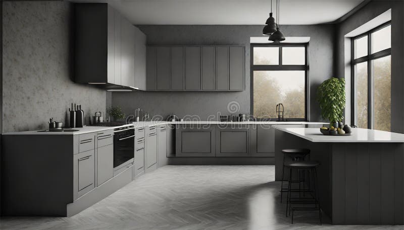 Modern Kitchen in a House with a Beautiful Design. AI Generated Stock ...