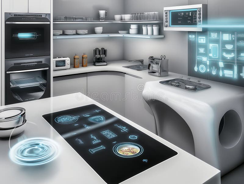 Advanced Futuristic Kitchen with Integrated Smart Systems Stock ...