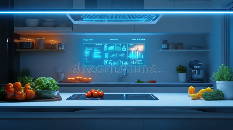 Modern Kitchen with Interactive Digital Display for Cooking Stock Image ...