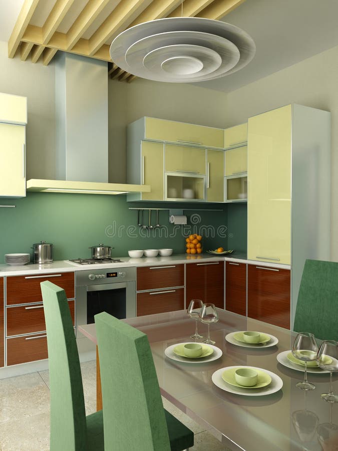 Modern Kitchen Interior 3d Render Stock Illustration - Illustration of ...