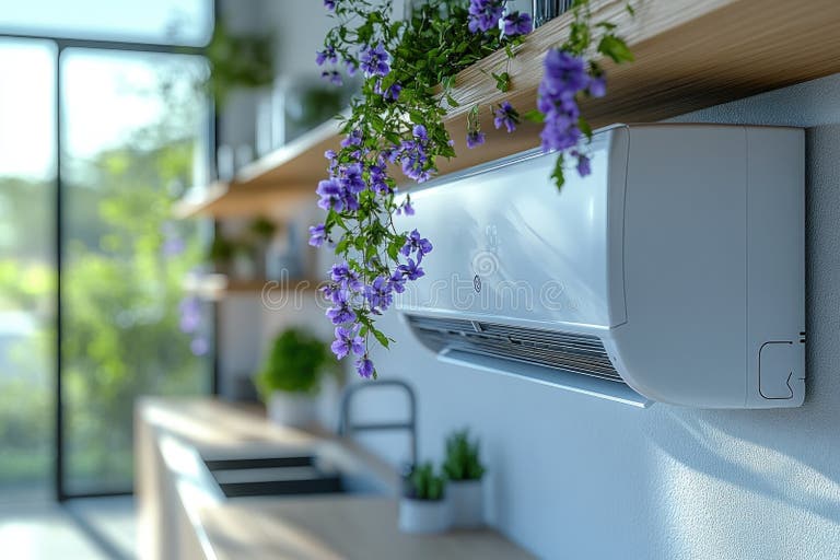 Modern Kitchen Interior with Air Conditioner and Greenery Stock Image ...