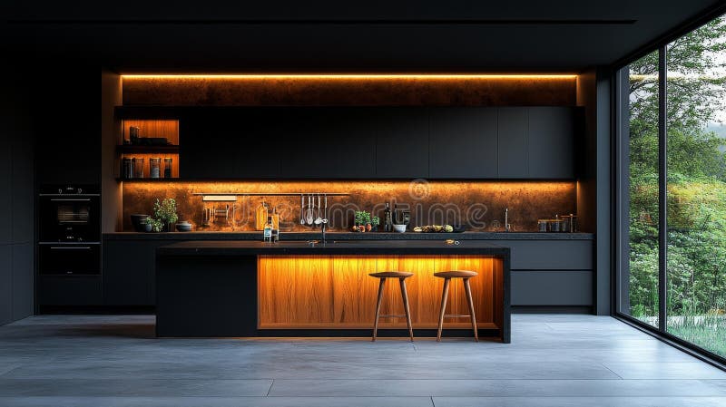Modern Kitchen Interior with Ambient Lighting Generative AI Stock ...