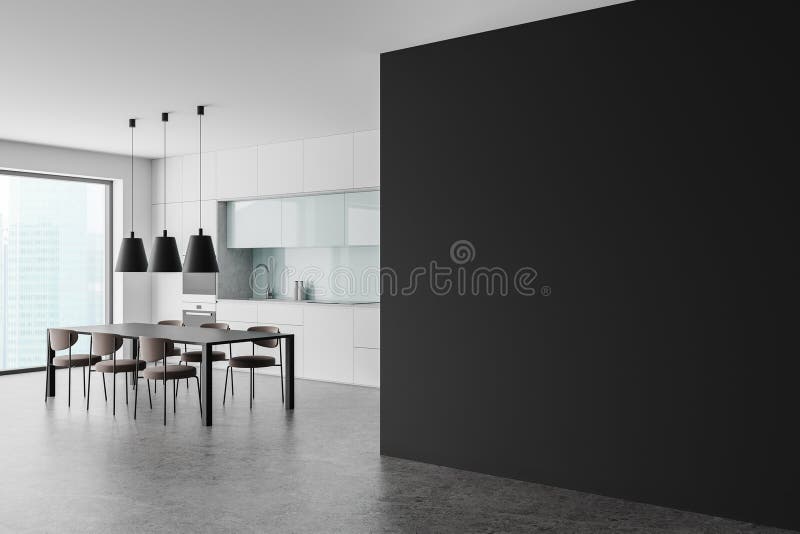 Modern Kitchen Interior with Blank Wall for Mockup. 3D Rendering Stock ...