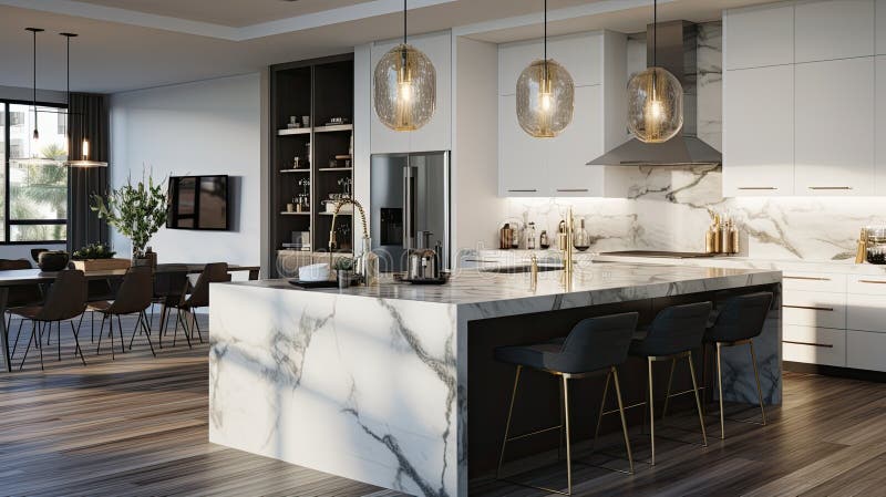 Modern Kitchen Interior. Bright and Trendy Kitchen-dining Room Stock ...