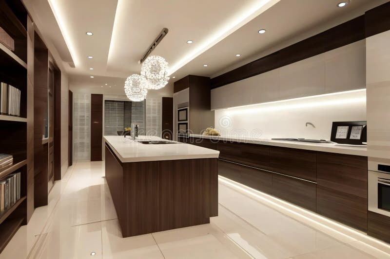 Modern Kitchen Interior with Clean Lines, Featuring Central Island ...