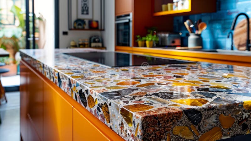 A Modern Kitchen Interior with Colorful Countertop. Stock Image - Image ...