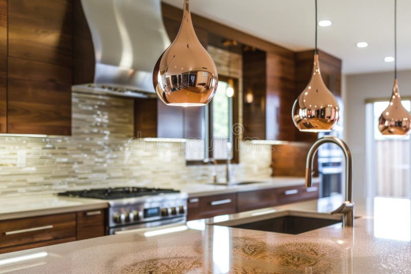 Modern Kitchen Interior with Copper Accents Stock Image - Image of home ...
