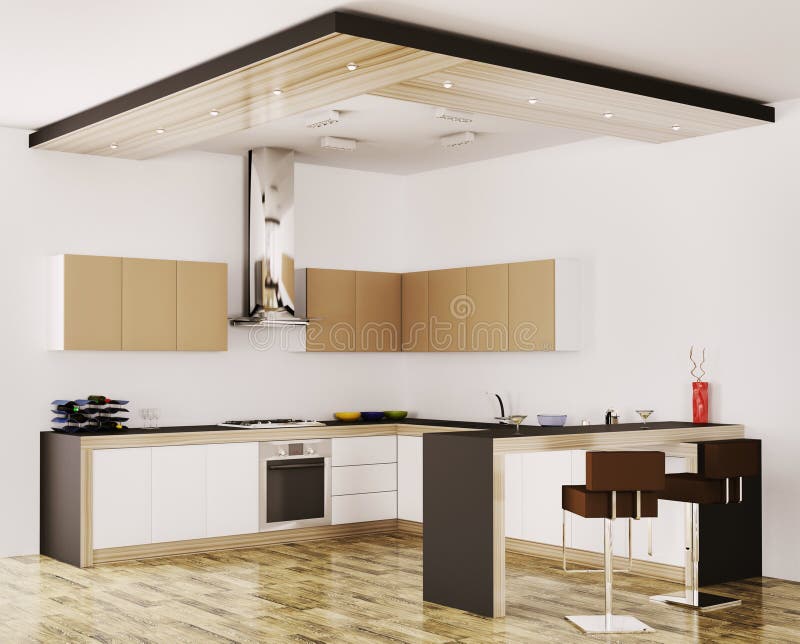 Modern kitchen interior 3d stock illustration. Illustration of flat ...