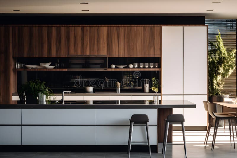 Modern Kitchen Interior. 3d Render. Interior of Modern Kitchen Stock ...