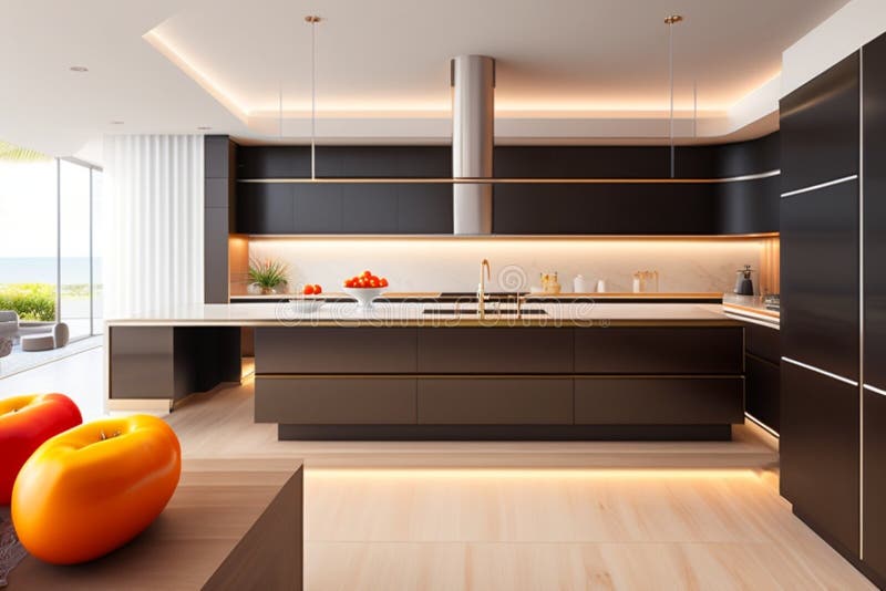 A Modern Kitchen Interior Design. Abstract Realistic Kitchen Layout ...