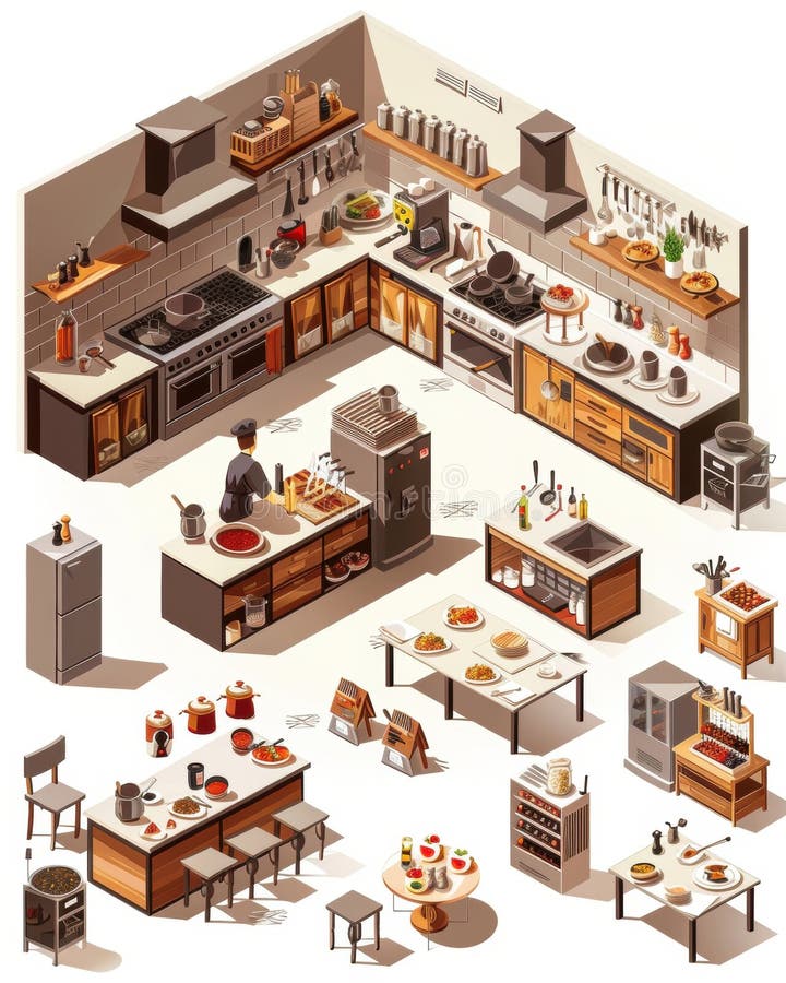 Modern Kitchen Interior Design with Cooking Area and Dining Space Stock ...