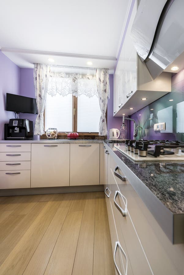 Modern Kitchen Interior Design Stock Photo - Image of lavender, mansion ...