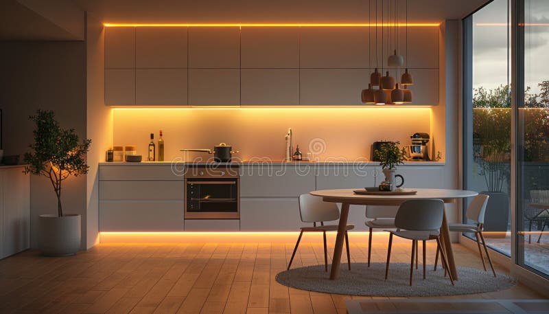Modern Kitchen Interior Design with Led Strip Lighting Stock Photo ...