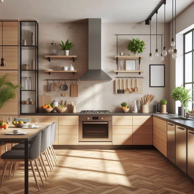 Modern Kitchen Interior Design in Light Colors. Generated AI Stock ...